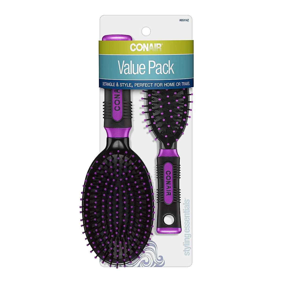 Conair Professional Full and Mid Size Nylon Cushion Brush Set, Colors may vary
