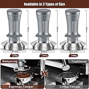 Samyoung Espresso Tamper 53mm Coffee Tamper with 30lbs Calibrated Spring-loaded Stainless Steel Espresso Coffee Tamper Flat Base Fits for Barista Coffee Lover Espresso Machine (53mm)