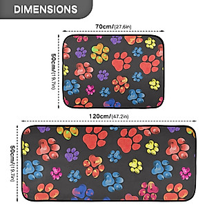 Kitchen Rugs and Mats 2 Pieces Rainbow Animal Paw Print Trails Black Anti Fatigue Kitchen Rug Set Non Slip Bath Mat Entry Floor Carpet Entrance Door Mat Runner 20"x28"+20"x47" 20"x28"+20"x47"
