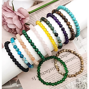 SAMOCO 12Pcs 4mm 6mm 8mm Gemstones Bracelets for Women Men Semi Precious Healing Crystal Stone Stretch Round Beaded Bracelet Handmade Energy Bracelets adjustable(6mm)