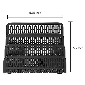 MyGift 3 Slot Black Metal Office Desktop Mail Holder Organizer with Geometric Cut-Out Perforated Design, Desk Letter, Bills and Mail Sorter, Document Tray