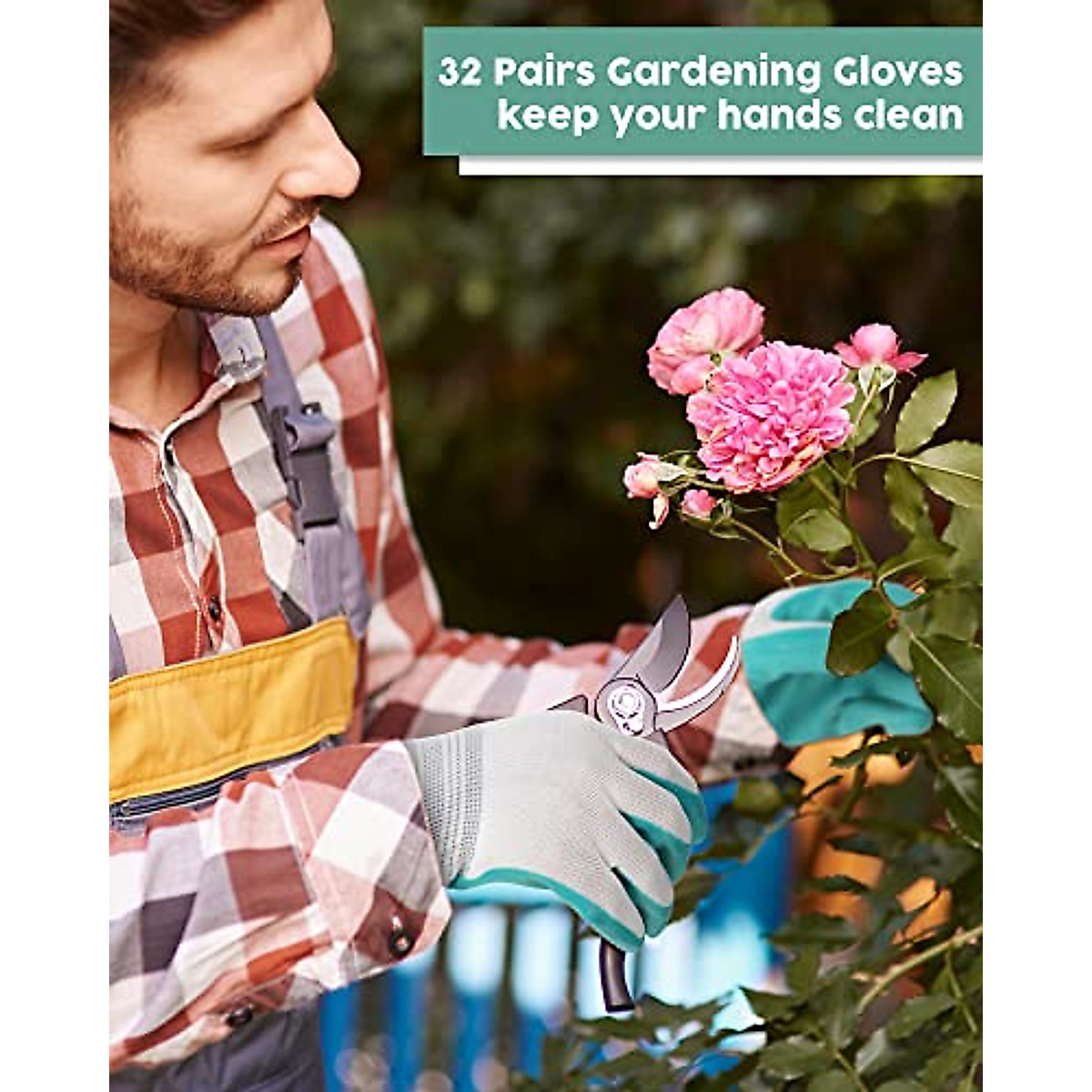 Potchen 32 Pairs Gardening Work Gloves Bulk for Women and Ladies, Breathable Rubber Coated Garden Outdoor Safety Gloves with Grip