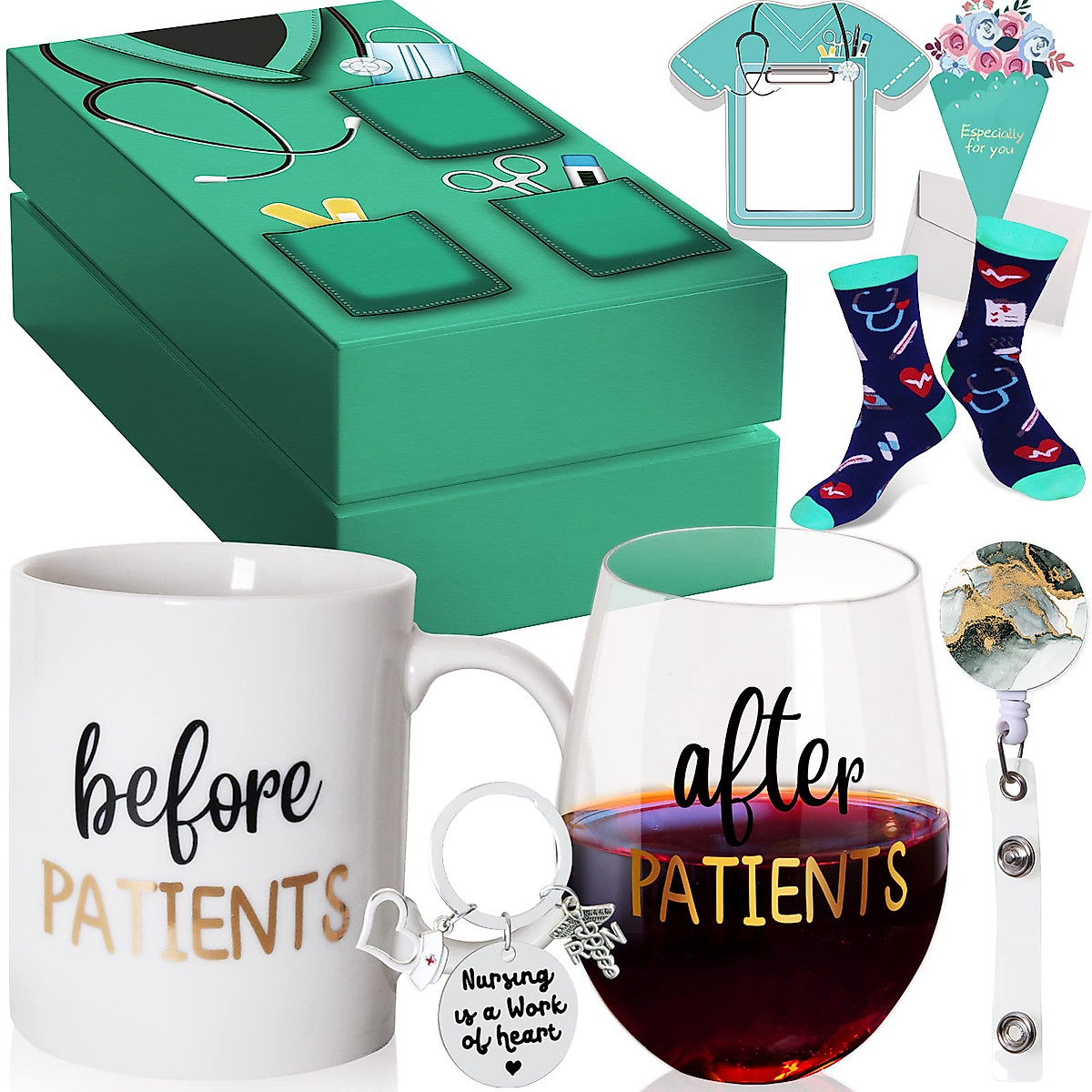 Before Patients, After Patients 11 oz Coffee Mug and 15 oz Stemless Wine Glass Set Gifts Idea for Nurses, Doctors, Hygienists, Assistants, Physician, Dentists, Nurses' week Birthday Graduation Gifts