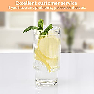 BJMEDYM Ribbed Glassware, Vintage Glassware 6pc Set, 12 oz Origami Style Glass Cup, Ripple Drinking Glasses, Fluted Glassware, Ribbed Drinking Glasses