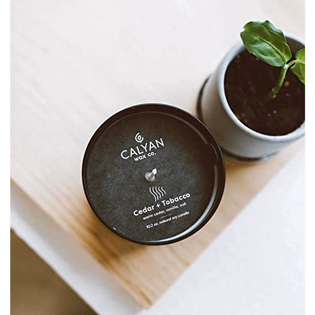 Calyan Wax Soy Wax Candle, Cedar & Tobacco Scented Candle for The Home | Premium Candle with Essential Oils | 10.2 oz 50 Hour Burn Time | Soy Candle in Matte Black Jar | Gift for Men