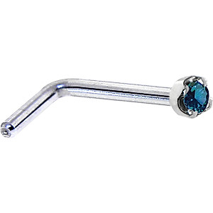 Body Candy Solid 14k White Gold 1.5mm (0.015 cttw) Genuine Blue Diamond L Shaped Nose Stud Ring 18 Gauge 1/4"
