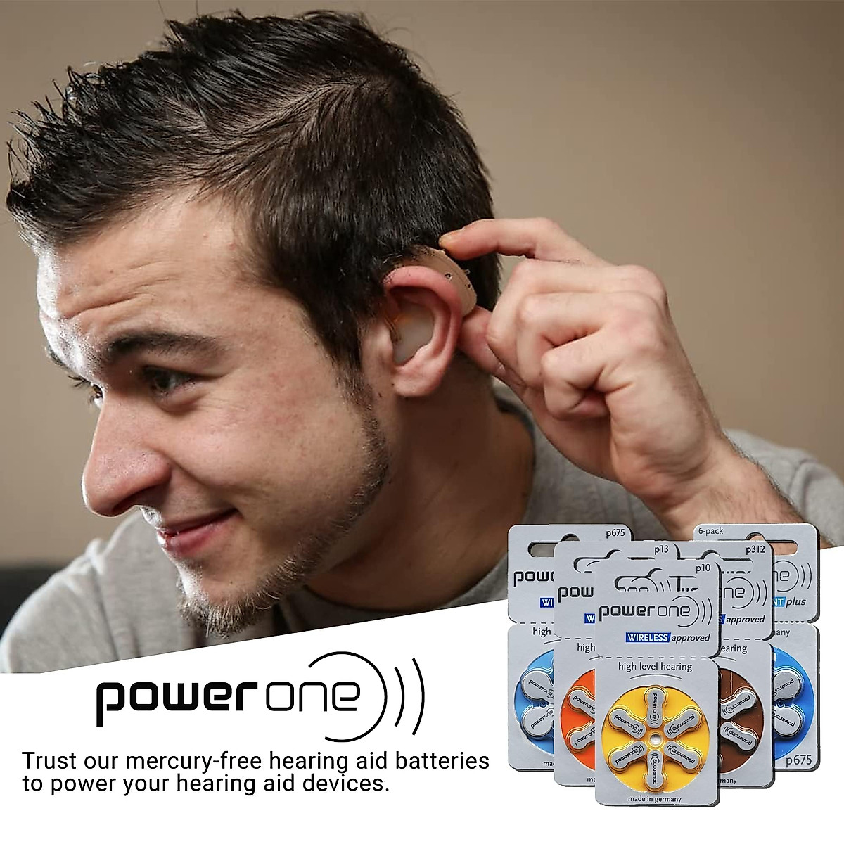 Power One Size 312 Hearing Aid Battery No Mercury, 60 Batteries