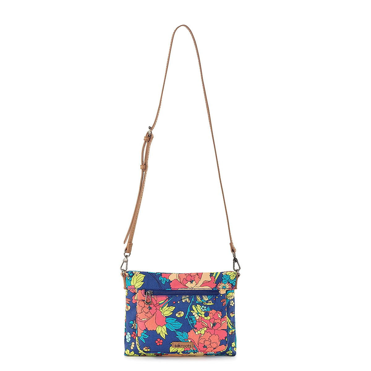 Sakroots Camden Small Crossbody in Cotton Uncoated Canvas, Royal Flower Power
