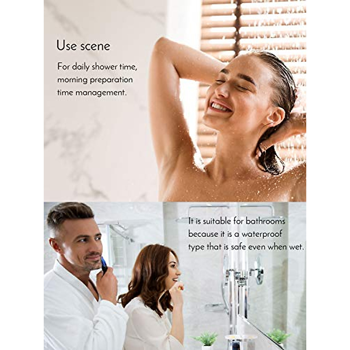 dretec Digital Timer Water Proof Shower Timer Shower Clock Bathroom Kitchen Timer Magnetic Backing Silver Black Officially Tested in Japan (1starter Lithium Battery Included)