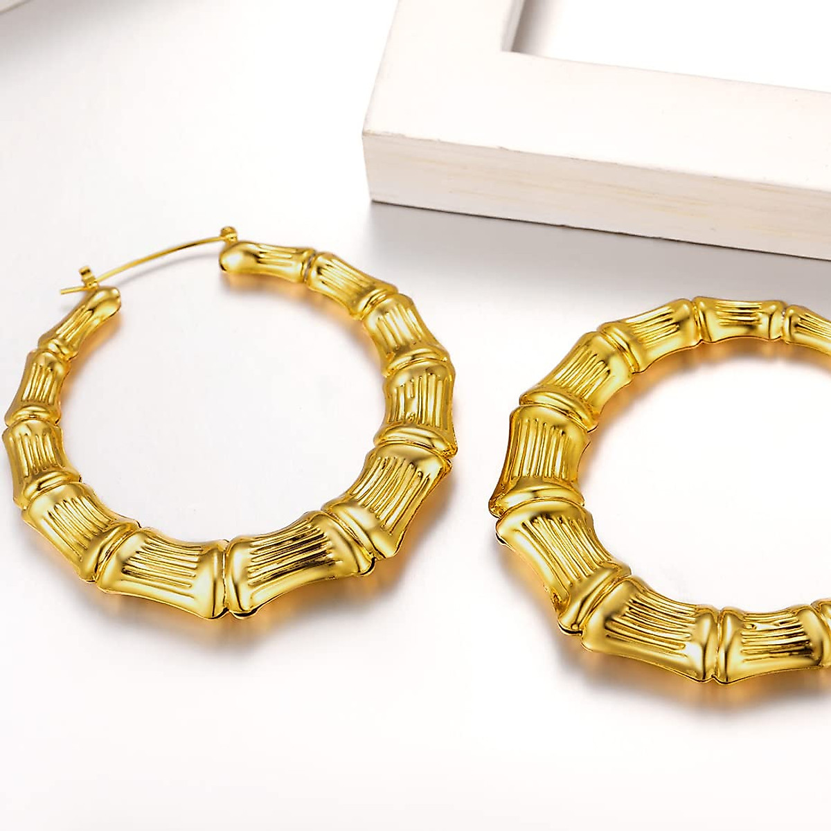 U7 Bamboo Earrings Women 18K Gold Plated 70MM Large Hoops Boho Jewelry Statement Door Knocker Earrings