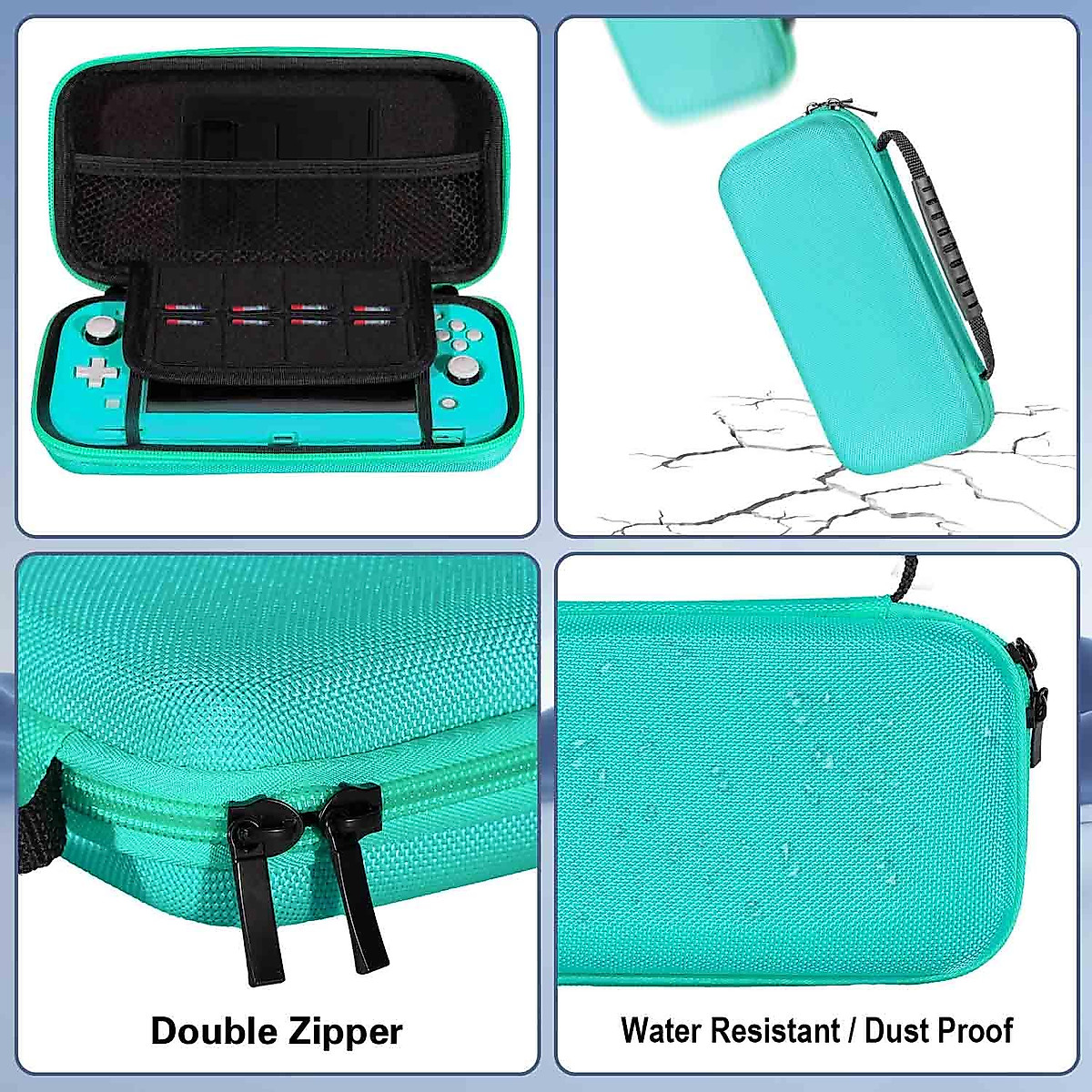 Accessories Kit for Nintendo Switch Lite - YOOWA Accessories Bundle with Carrying Case, Protective Cover case, 2-Pack Tempered Glass Screen Protector, Adjustable Play Stand, 6 Thumb Grips