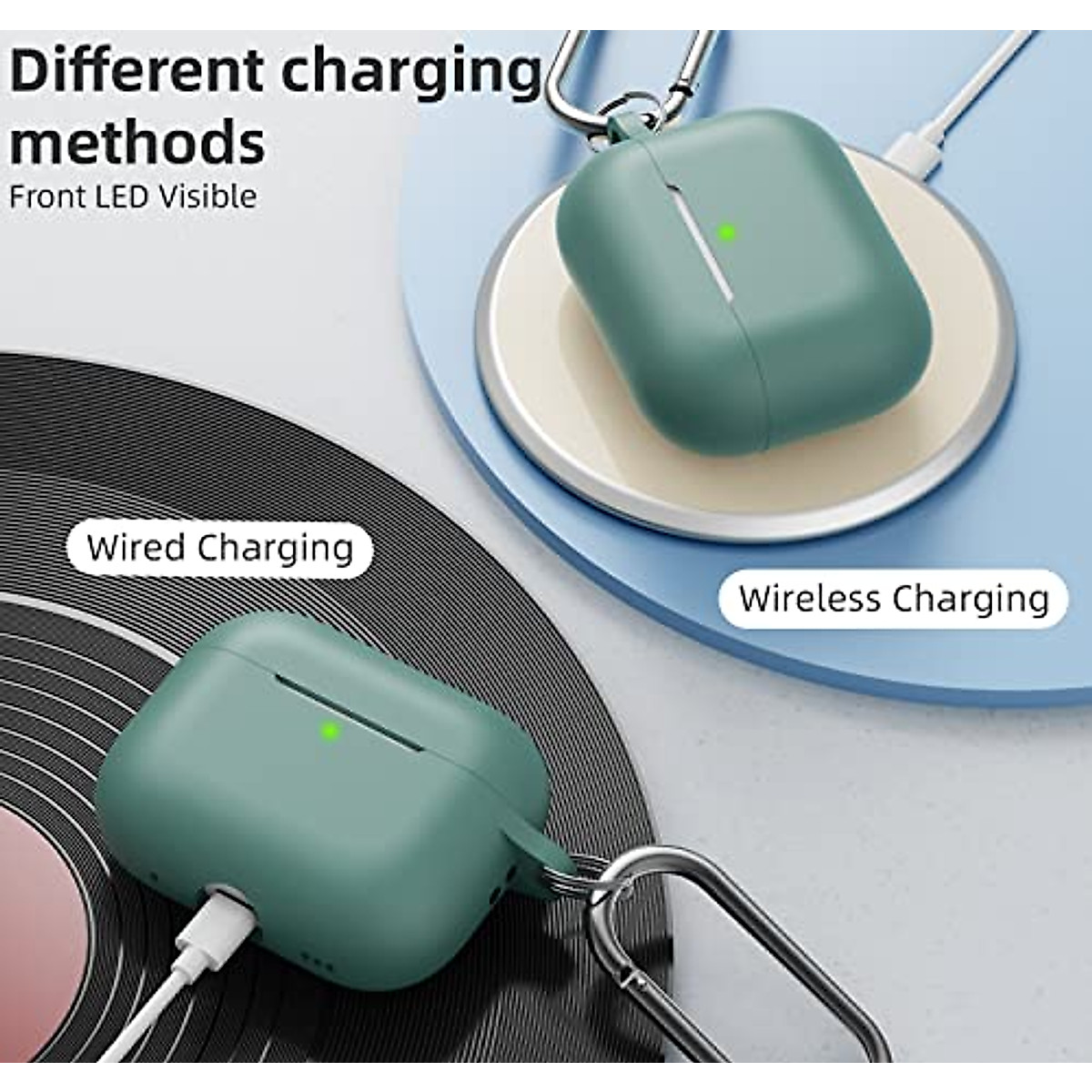 IMIVIO Airpods Pro 2 Case Cover 2022/AirPods Pro Case 2019, Silicone Protective Charging Case Skin Compatible Apple Airpods Pro 2nd/1st Generation Case with Keychain, Front LED Visible (Pine Green)