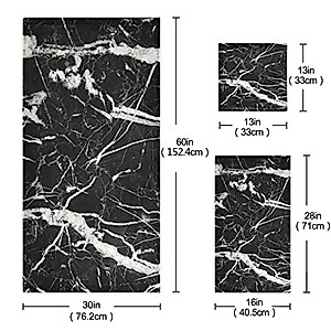 Naanle Black and White Marble Towel 3 Piece Set Bath Towels Set for Bathroom Highly Absorbent Cotton, 1 Large Bath Towel+ 1 Hand Towel+ 1 Washcloth, Pack of 3 Softness Towels for Decoration