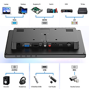 Eyoyo 10 inch Monitor HDMI LCD Monitor 1920x1200 16:10 IPS Screen Display with BNC VGA AV Output for CCTV DVD PC Laptop DVR Built-in Loudspeakers