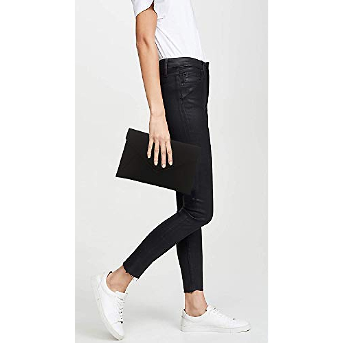 Dexmay Women Envelope Clutch Handbag Medium Saffiano Leather Foldover Clutch Purse Black