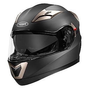 Motorcycle Full Face Helmet DOT Approved - YEMA Helmet YM-829 Motorbike Moped Street Bike Racing Casco Moto Helmet with Sun Visor for Adult,Youth Men and Women - Matte Black,XL