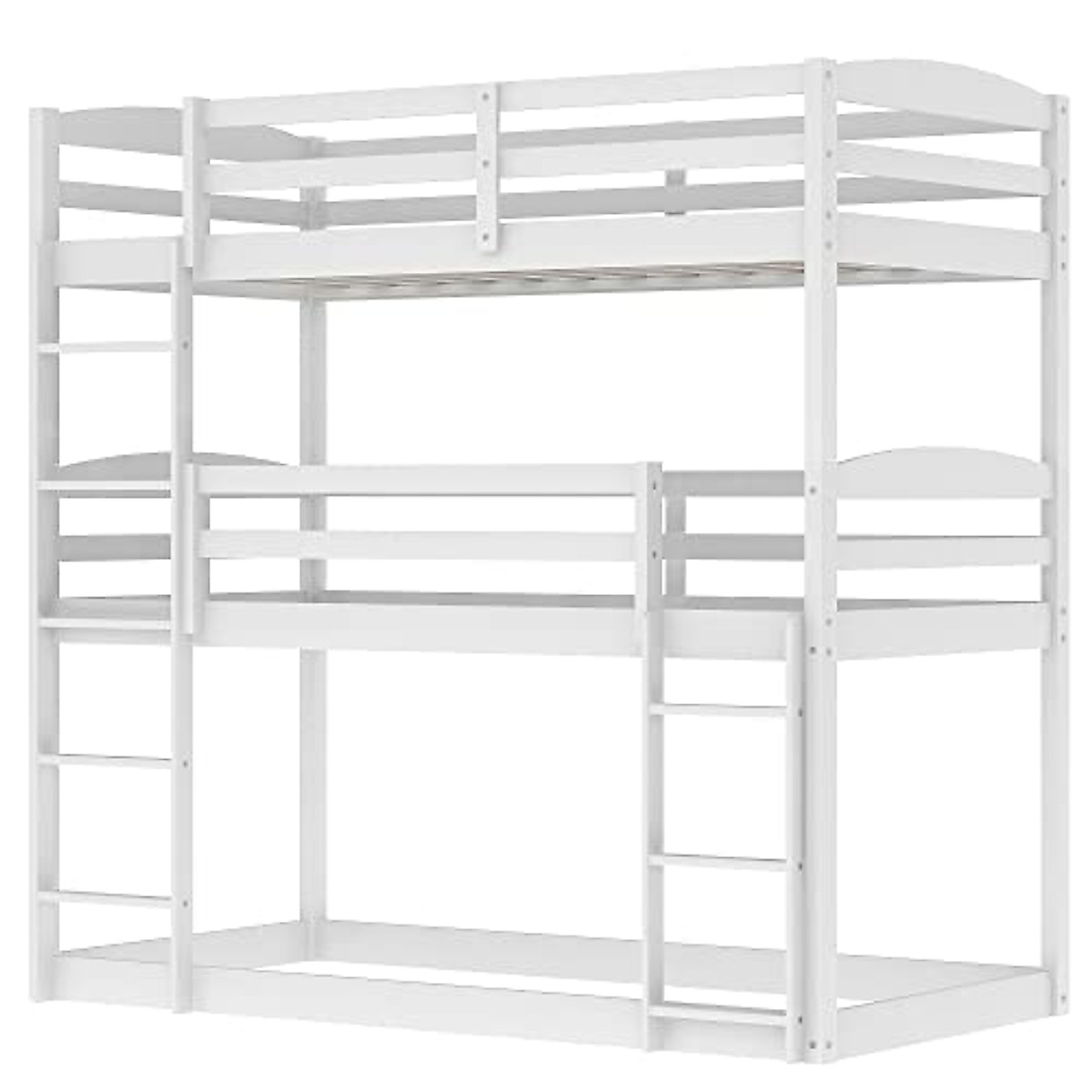 RUNWON Twin Over Twin Triple Bunk Bed with Safety Guardrail and Ladder for Kids Teens, No Box Spring Needed