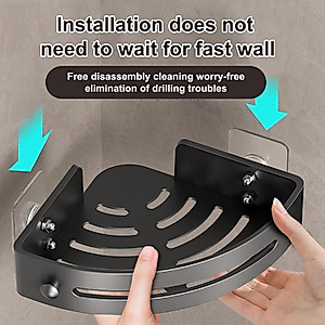 Hwhyito 2 Pack Bathroom Corner Shower Shelf, Plastic Storage Basket Wall Mounted Organizer for Shampoo,Conditioner,Plastic Shower Rack for Kitchen,Drill-Free Removable