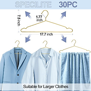 17.7'' Gold Metal Hangers 30 Pack Heavy Duty, Strong Wire Clothes Hangers with Notches, Space Saving Hangers Bulk for Standard Size Coats, Shirts, Suits, Pants,Gold