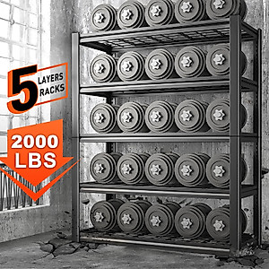 REIBII 40" W Garage Shelving 2000LBS Heavy Duty Storage Shelves 5 Tier Metal Shelves for Storage Rack Garage Shelf Shelving Units and Storage Shelves Pantry Industrial Shelves, 72" Hx40''Wx17.8''D