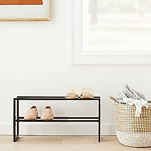 Yamazaki Home Expanding Shoe Rack, Metal, Adjustable Steel One Size Black