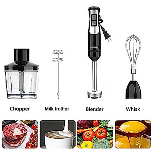 Immersion Blender Handheld, Hand Blender with 500ml Food Chopper, 600ml Container, Milk Frother, Egg Whisk, Puree Infant Food, Smoothies, Sauces and Soups – Black