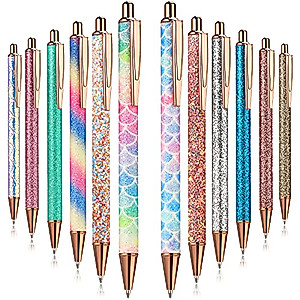 30 Pieces Glitter Metal Retractable Pen Rose Gold Ballpoint Pens Glitter Colorful Ballpoint Pens Click Ball Office Pens Medium Point 1.0 mm Click Pen Black Ink Ballpoint Pen for School Office Supply