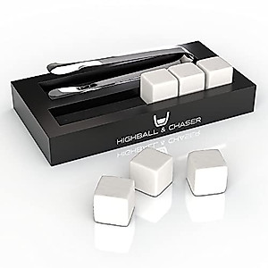 Highball & Chaser Whiskey Stones Chilling Rocks 6 Chilling Cubes Great Whiskey Gift for Men (White)