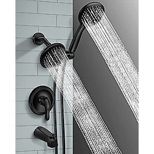Meterra Black Tub Shower Faucet Set - High Pressure Bathroom Bathtub Faucet Set Complete with 2 in 1 Multifunctional Handheld Sprayer, Matte Black Rain Shower System with Valve, Bath Tub, Trim Kit