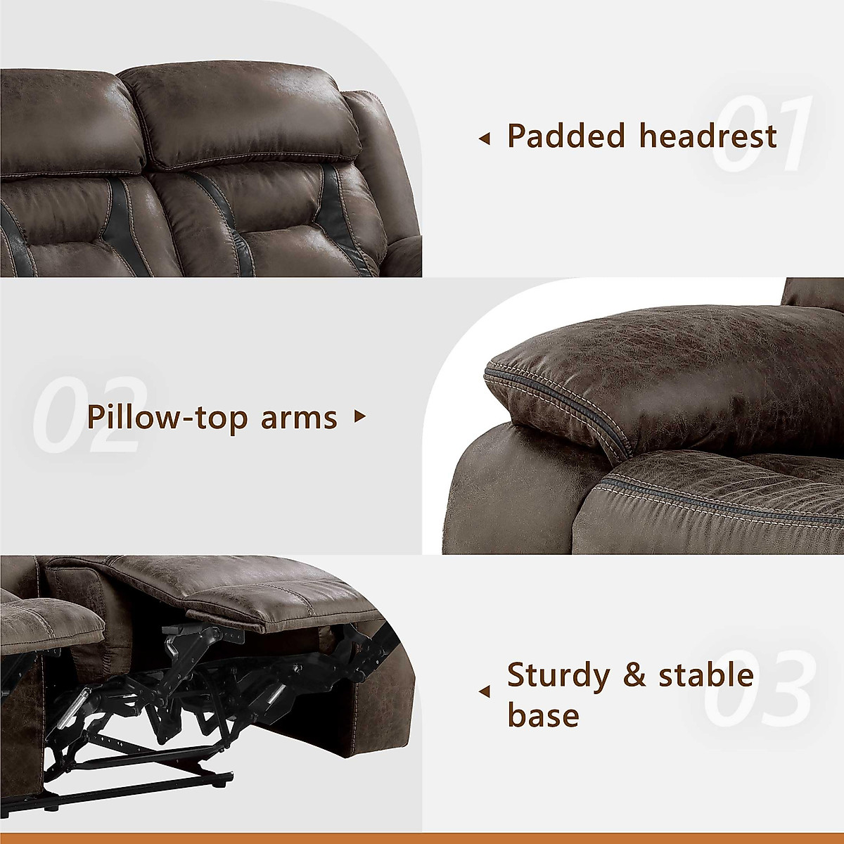 Homelegance Reclining Couch, Polished Microfiber Manual Double Recliner Sofa, Dark Brown