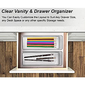LilGift ARAD 2 Pieces Clear Vanity & Drawer Organizer, Acrylic Organizer, Drawer Divider, Makeup Bathroom Organizer, Kitchen Utensils