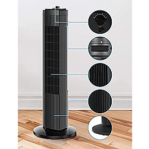 Mainstay 28” Black Tower Fan Model FZ10-19MB for Space Saving Slim Design Saves Energy (Renewed) (Black)