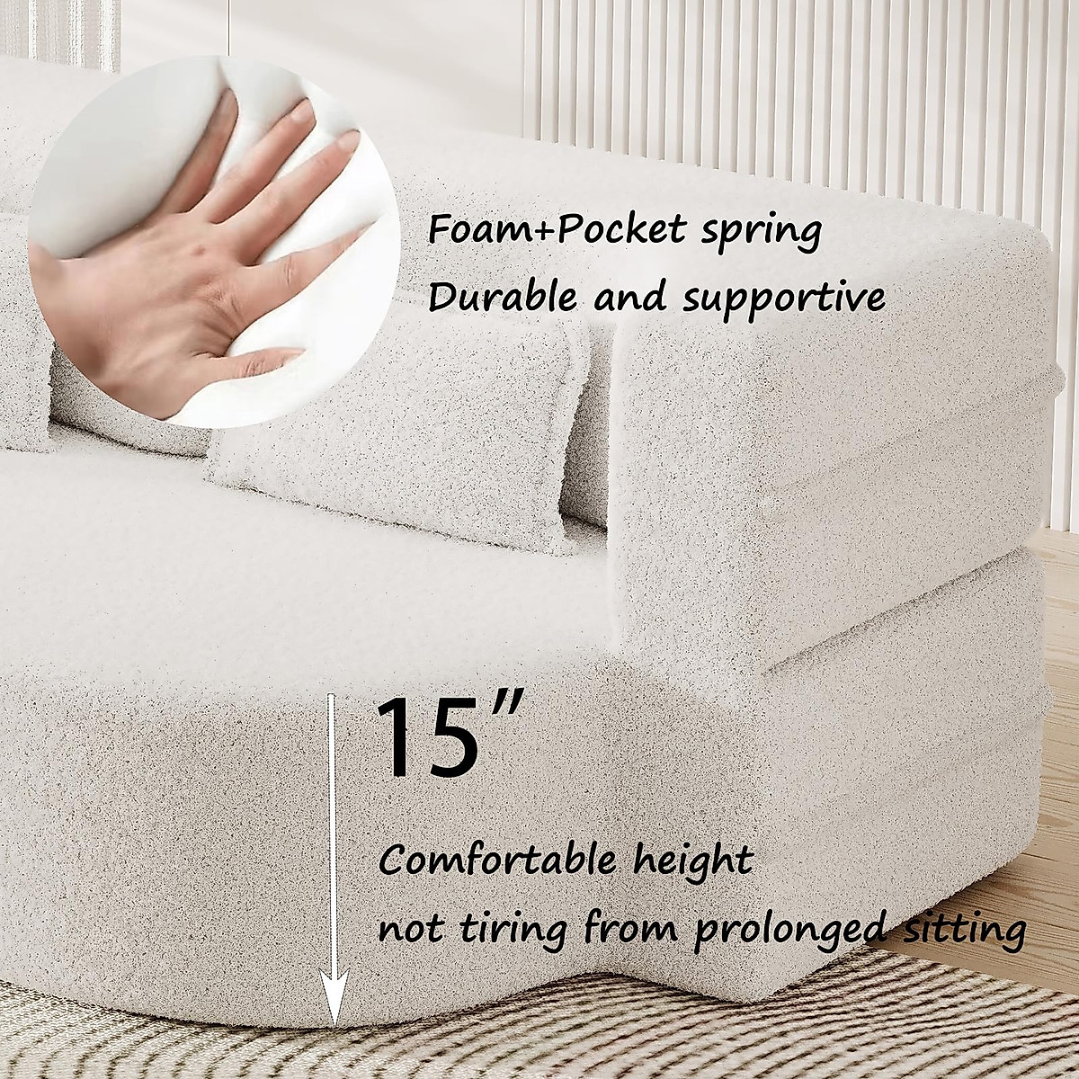 CAPCAEK Folding Sofa Bed,15" Full Size Folding Mattress for Living Room,Convertible Teddy Fabric Foam-Filled Pocket Spring Sleeper Sofa Bed (Beige)