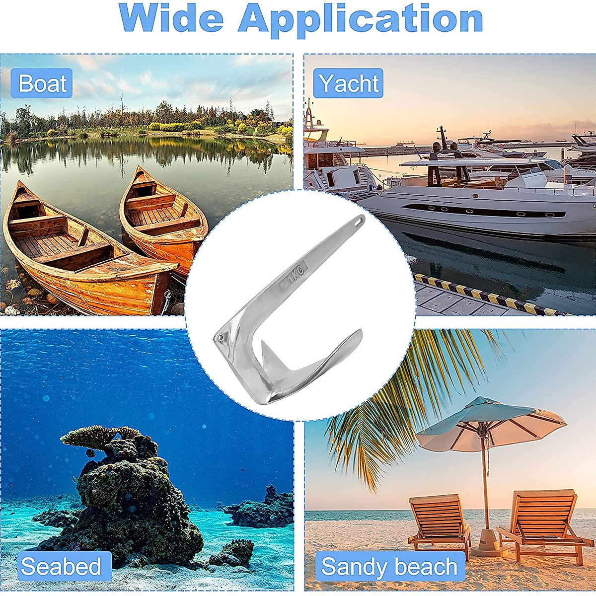 Aramox Boat Anchor, 1kg/2.2lb Claw Boat Anchor Heavy Duty 316 Stainless Steel Anchor Mirror Polish Marine Accessories