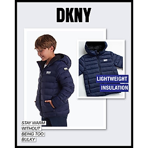 DKNY Boys Jacket – Midweight Insulated Quilted Outerwear Parka Puffer Coat – Water Resistant Boys Winter Hooded Jacket (8-20), Size 14-16, Navy Blue