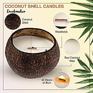 Scented Soy Coconut Shell Candles - Wood Wick Scented Candles Made with Real Coconut Shells (Vanilla)