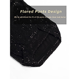 YHYJMY Womens Casual Sparkle Sequin Glitter Bling Loose Elastic High Waist Shiny Wide Leg Pants (K284-Black-M)