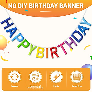 Pre-Strung Happy Birthday Banner NO DIY Happy Birthday Sign Reusable Personalized Birthday Party Banner Birthday Hanging Decoration Photo Prop for Kids Women Men Girl Boy (Rainbow)