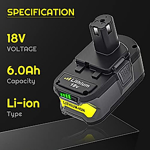 2-Pack 18 Volt P108 Battery Replacement for Ryobi 18V Lithium-Ion 6.0 Ah Battery P109 P107 P105 P104 P103 P102 P190 with LED Indicator