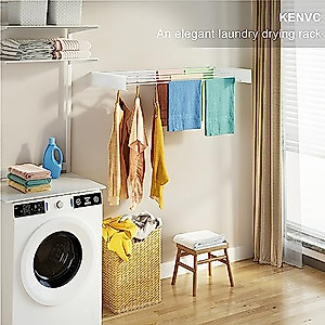 Laundry Drying Rack Collapsible, Wall Mounted, Clothes Drying Rack, 31.4" Wide, 13.2 Linear Ft, 5 Aluminum Rods, 60 lb Capacity, with Wall Template, Screwdriver Bit, Drill Bit ( White 31.4" Medium )