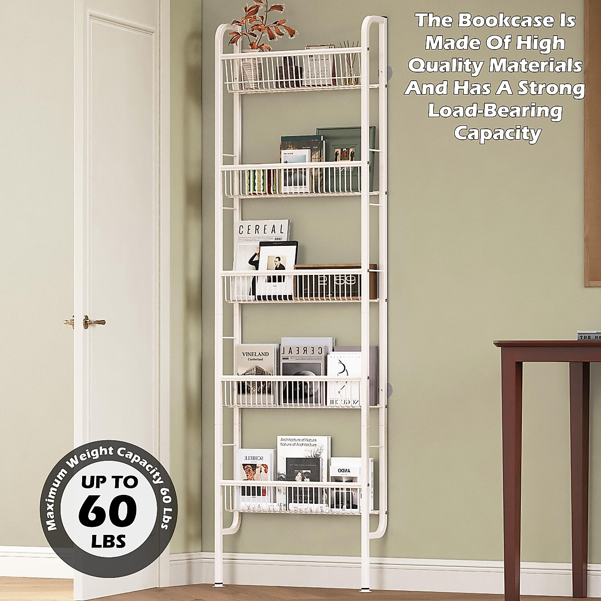 COVAODQ Narrow Bookshelves Behind The Door for Kids,Wall Mount 5 Tiers Narrow Bookshelf Book Shelf for Bedroom, Living Room Schools