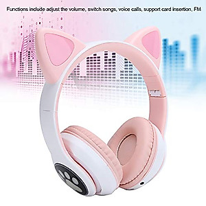 Cat Ear LED Light Cute Headsets, Wireless Bluetooth Gaming Headphones for PS5/ PS4/ PC, Stereo Surround Sound, Volume Control, Switch Songs, Voice Calls, RGB Lighting Gift for Girls (Pink)