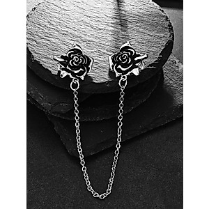 GEJOY 2 Pieces Rose Sweater Shawl Clips Cardigan Dresses Clip Flowers Collar Clip with Chain for Women Girls (Style Set 2)