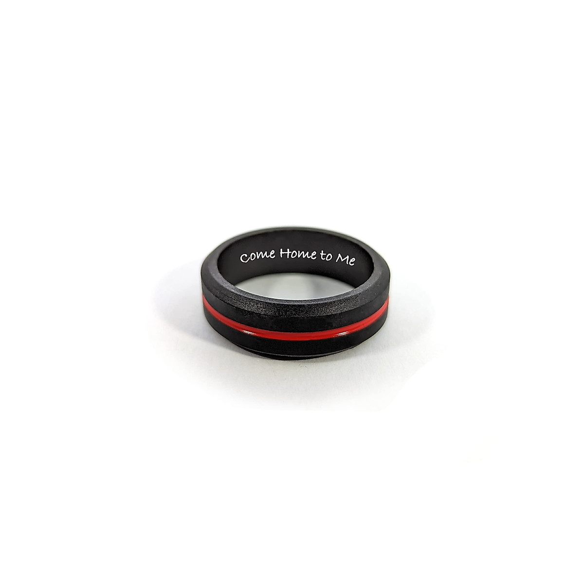 AERA CUSTOM ENGRAVED Thin Red Line Silicone Wedding Ring - Personalize Any Text, Symbol, Image - SHIPS NEXT DAY