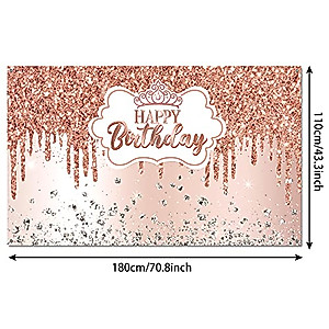 Rose Gold Happy Birthday Backdrop for Girls Women Rose Gold Happy Birthday Banner Glitter Diamond Birthday Backdrop Sweet Princess Birthday Photography Background