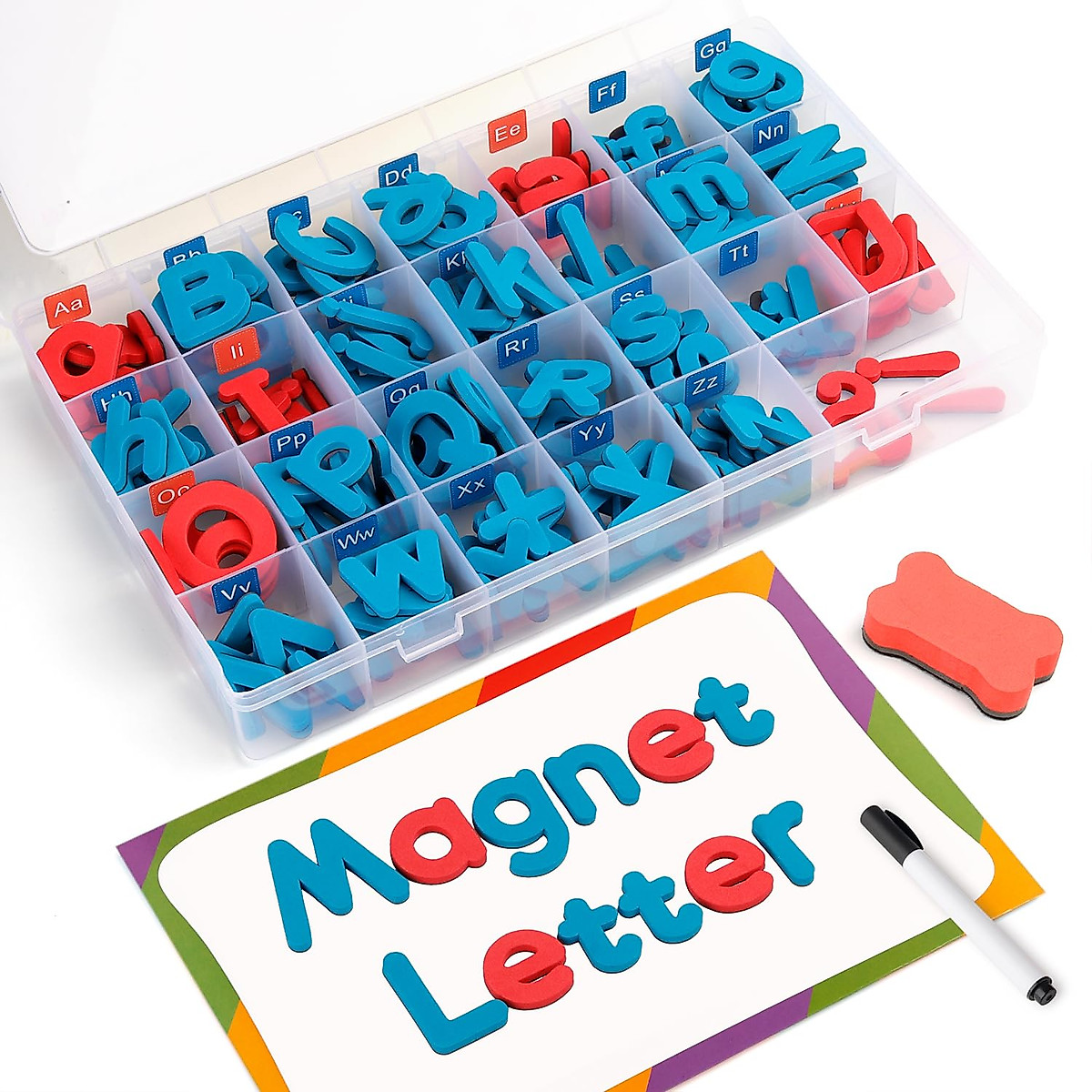 Coogam Magnetic Letters 251 Pcs with Magnetic Board and Storage Box - Uppercase Lowercase Foam Alphabet ABC Magnets for Fridge Refrigerator - Educational Toy Set for Classroom Kids Learning Spelling