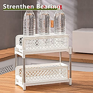 Toplive 2 Tier Spice Rack Lazy Susan Organiser with Sliding Drawer Organiser, Under Sink Organisers and Storage Rack Pull Out Cabinet Basket Organiser for Bathroom Kitchen Bedroom