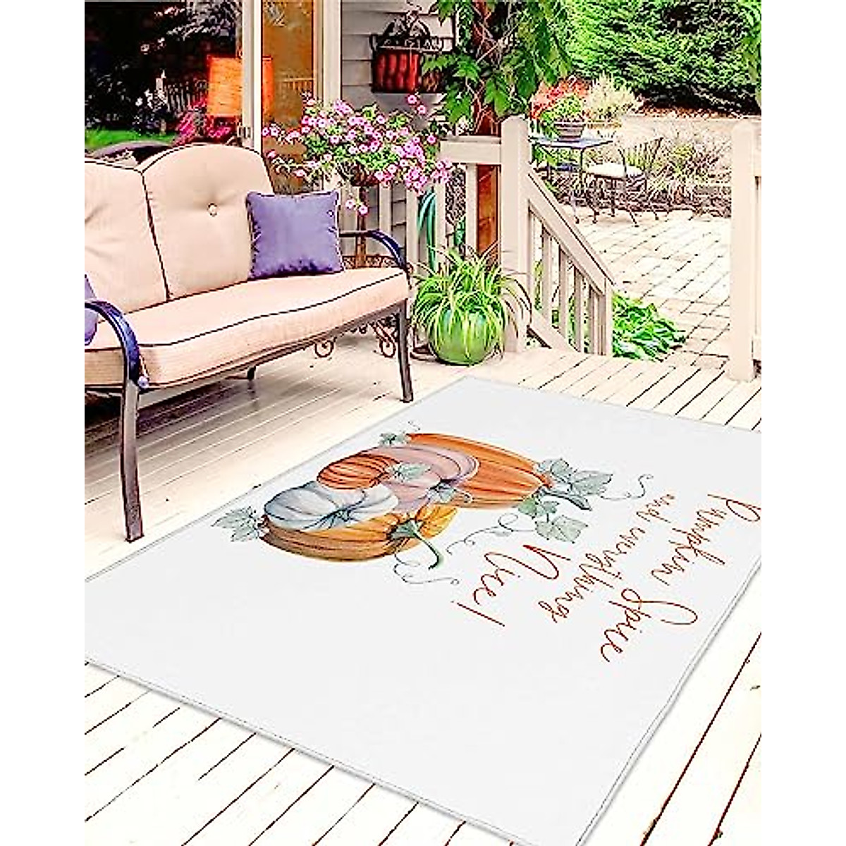 Outdoor Rug Pumpkin Space Fall Harvest Thanksgiving Autumn Leaf Orange Area Rug, Easy Cleaning Waterproof Outdoor Plastic Straw Rug for Patio Decor Backyard Deck Picnic Camping Living Room, 4x6 Feet