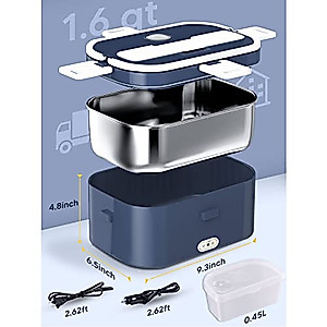 Aokoka Electric Lunch Box 75W Food Heater 12V 24V 110V Heated Lunch Boxes for Adults, Portable Food Warmer Lunch Box for Car Home Work 1.8L Self Heating Lunch Box with Fork and Spoon
