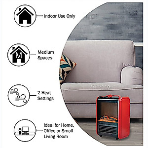 Flame Effect Mini-Fireplace Heater, Red